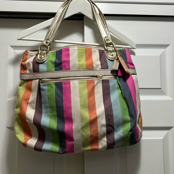 Coach | Bags | Coach Fun Striped Canvas And Leather Bag | Poshmark